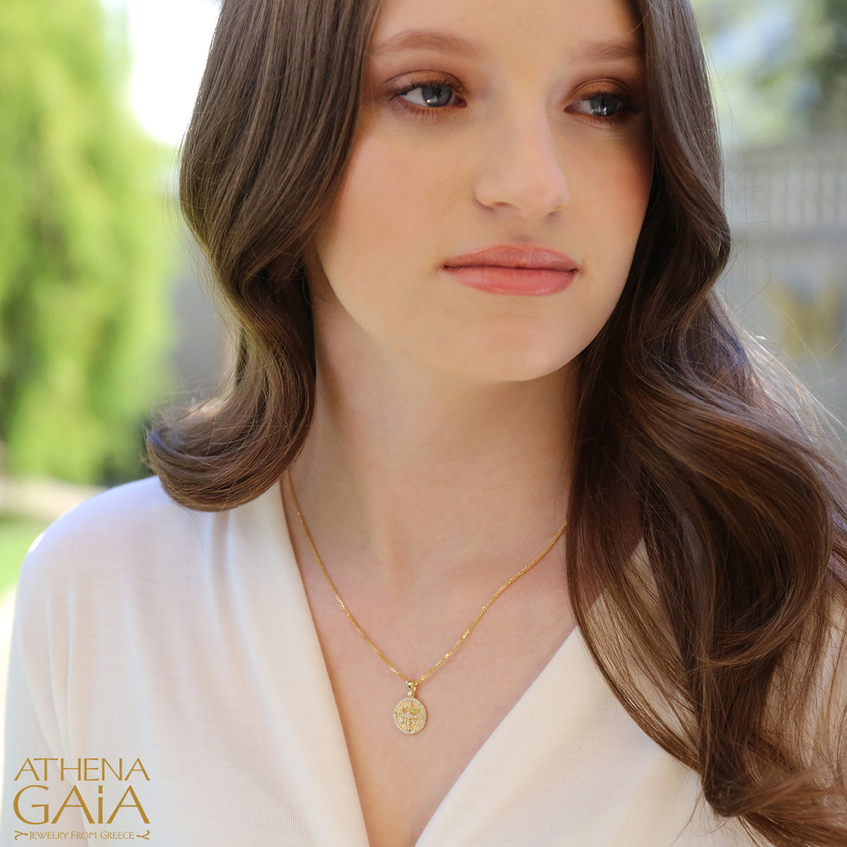 ICXC NIKA Full Stone Circular Konstantinata Cross - 14k Gold — Athena Gaia