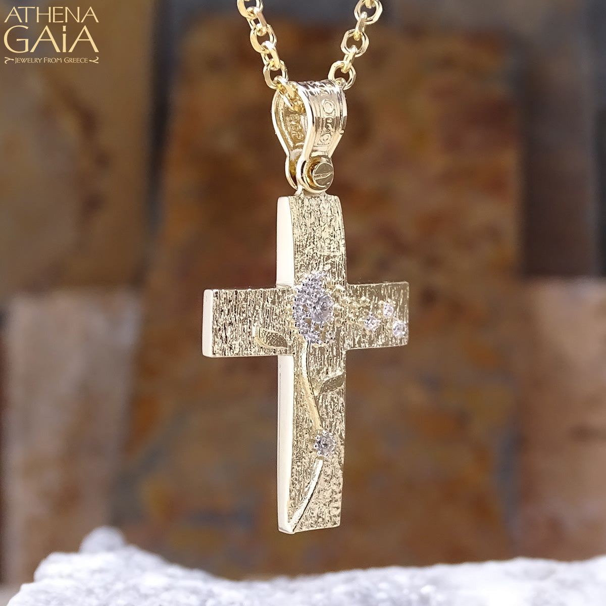 Flower Cross - 14k Gold - Latin Cross - Baptismal Cross — Athena Gaia
