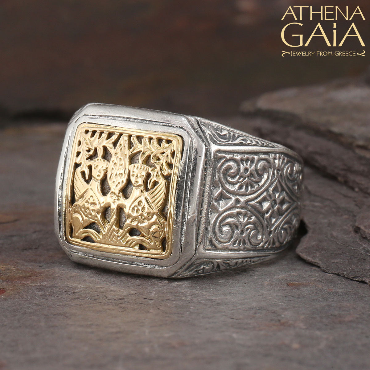 Monastiraki Church Gryphon Ring - 18k Gold & Sterling Silver Ring ...