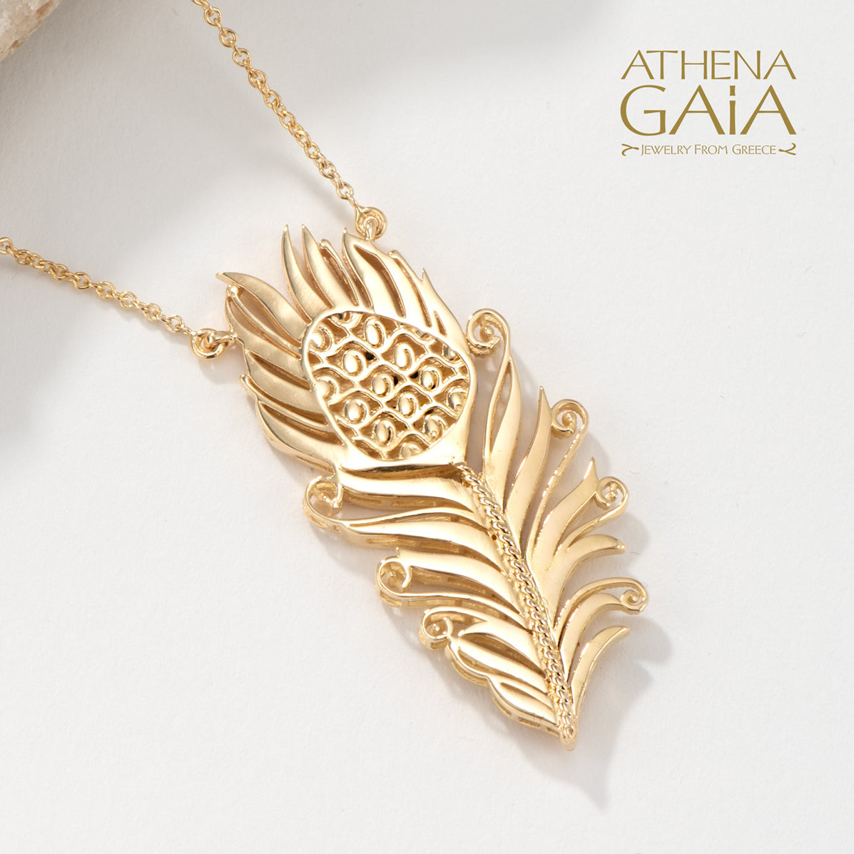 Olympian Hera Peacock Feather Pendant with Necklace — Athena Gaia