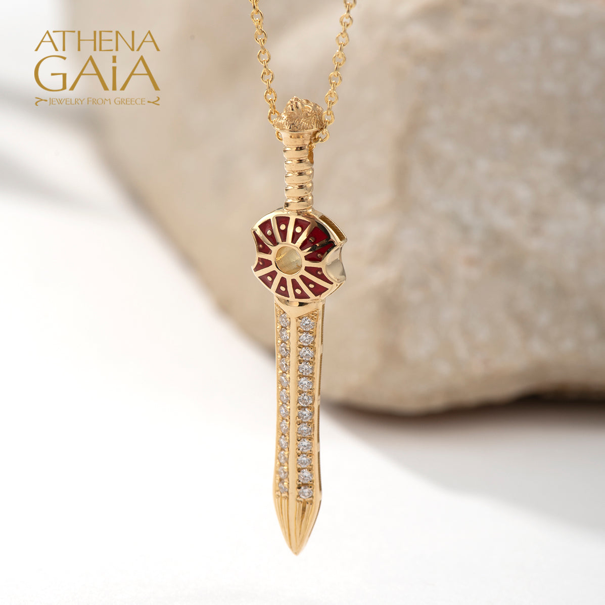 Olympian Ares Sword and Shield with Enamel Pendant with Necklace ...