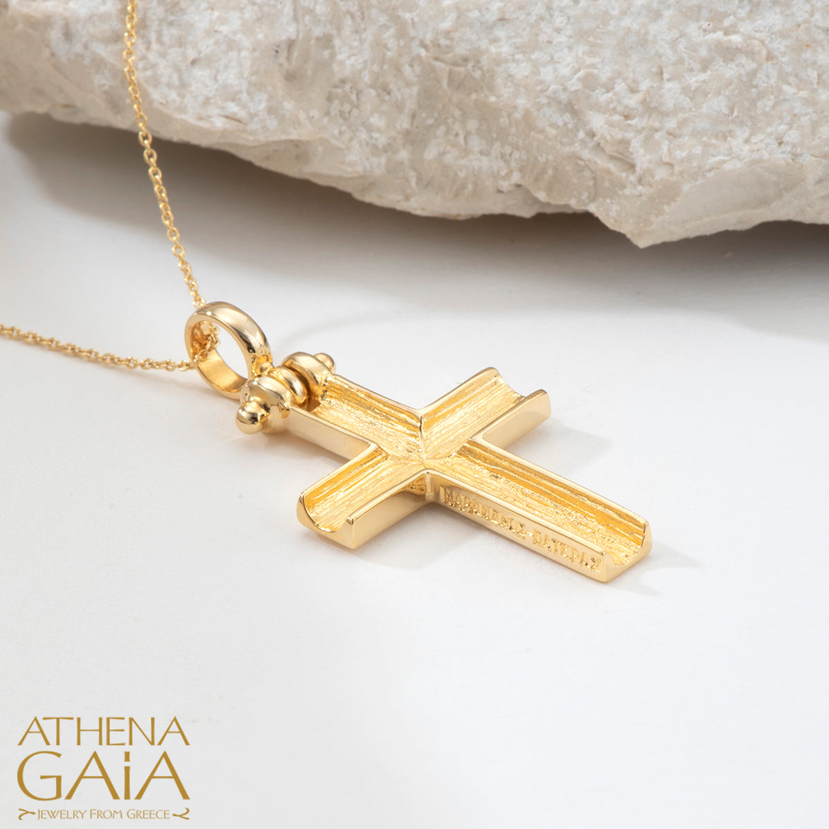 Veiled Earth Scripts Caves - 18k Gold - Latin Cross — Athena Gaia