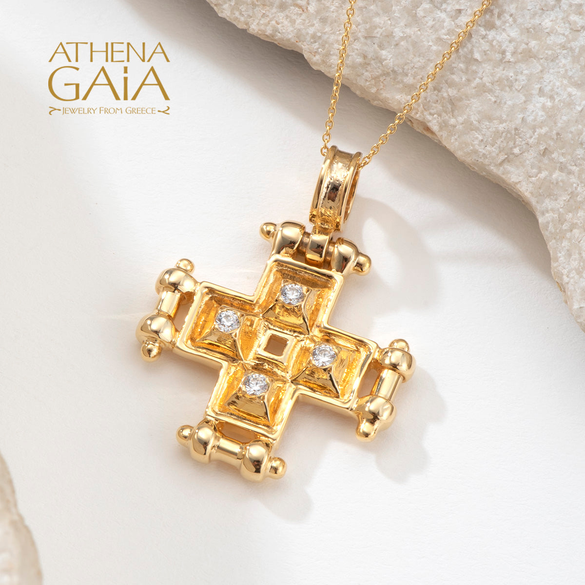 Shadow and Light Flanked 4 Diamond Greek Cross - 18k Gold - Orthodox C ...