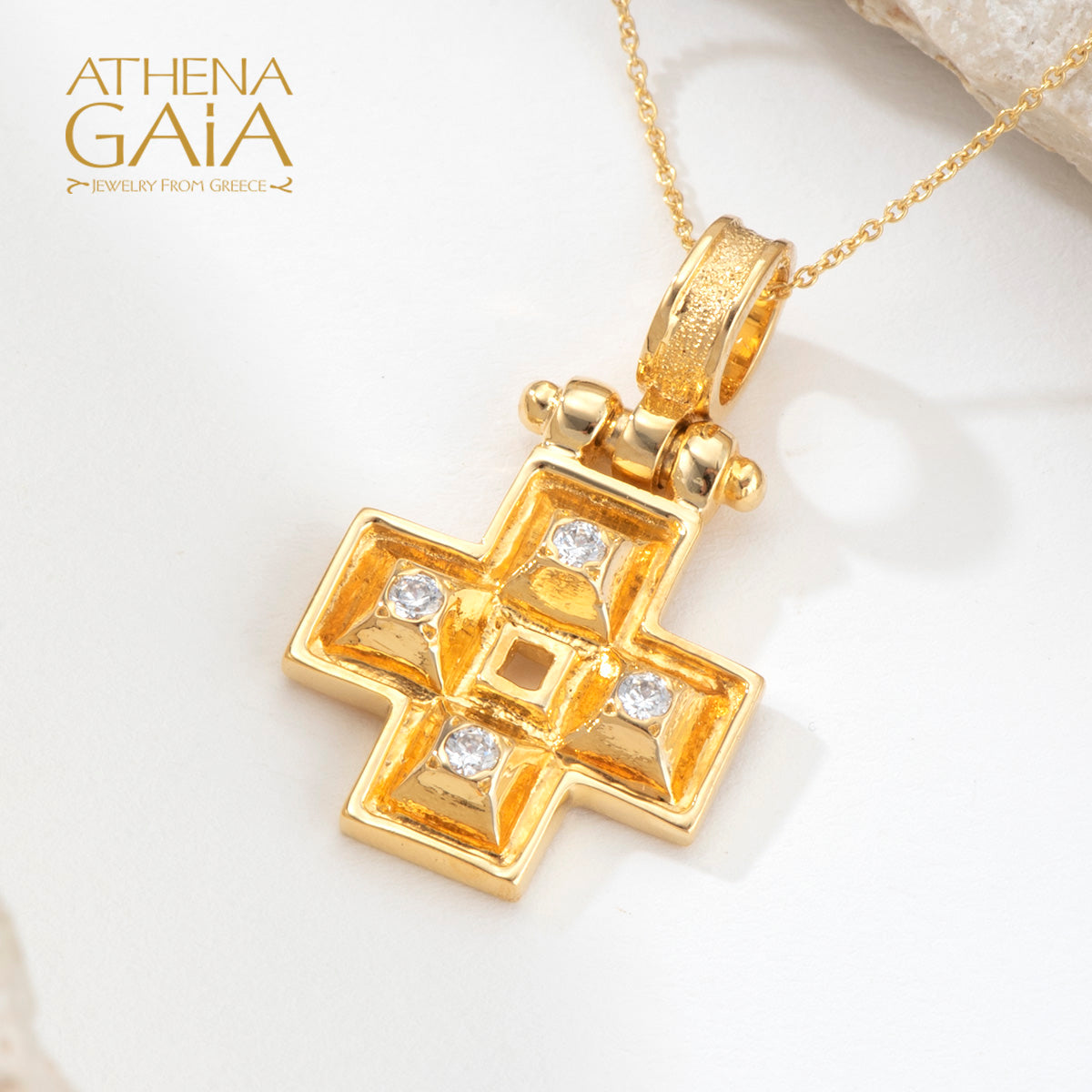 Shadow and Light Aegis 18k Gold Greek Cross — Athena Gaia