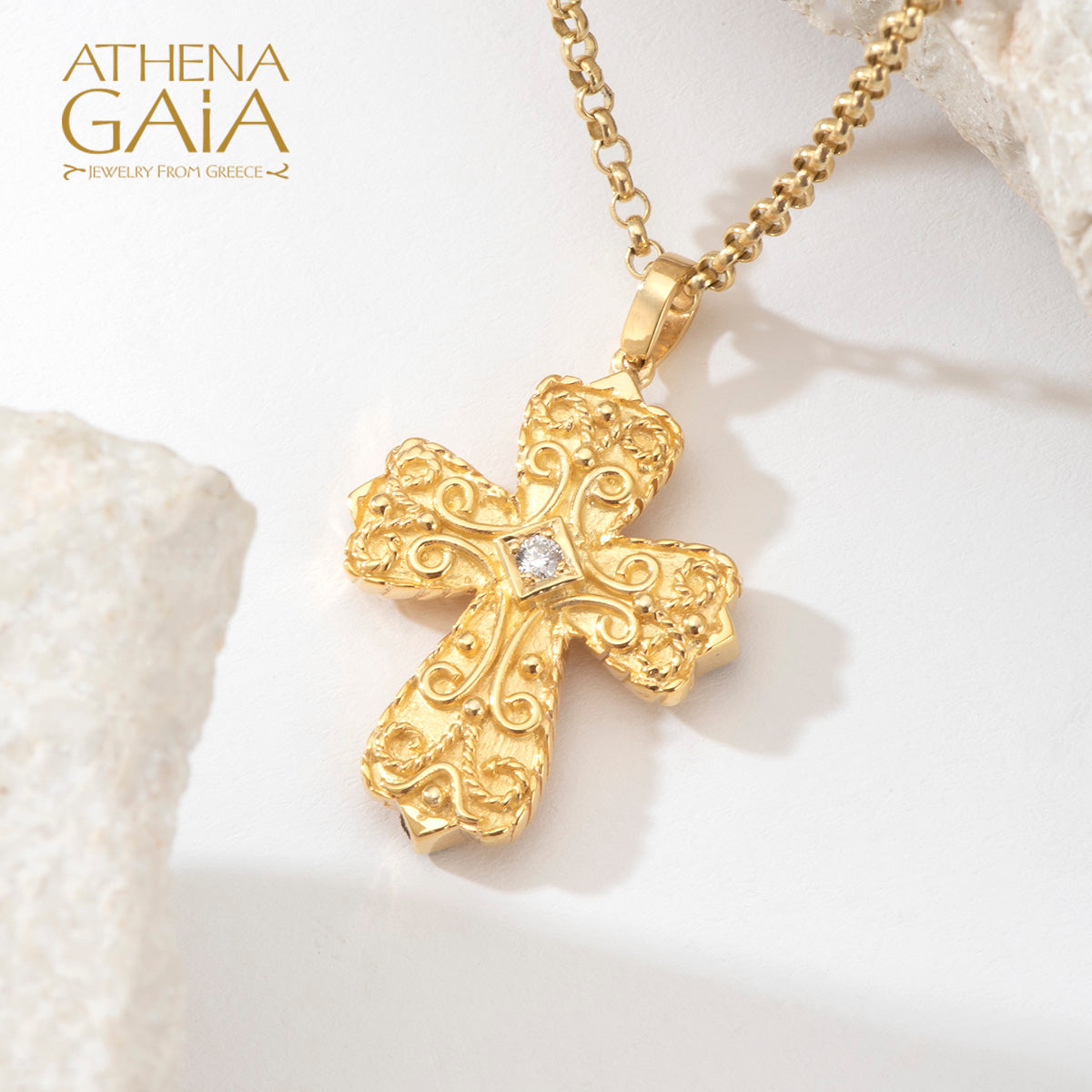 Regal Duo Prosopa Byzantine Flared Cross: Athena Gaia Greek Jewelry