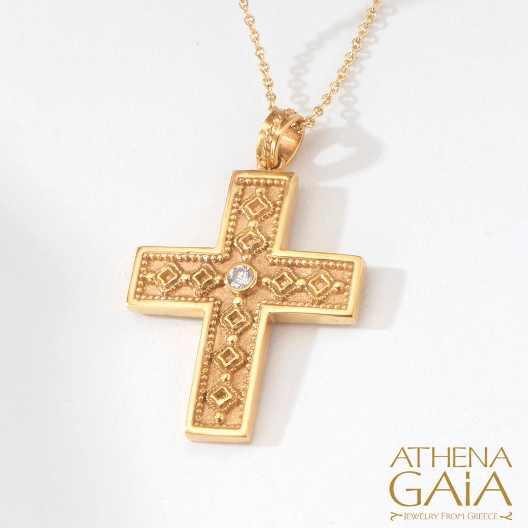 Rhombus Cross - 18k Gold - Latin Cross — Athena Gaia