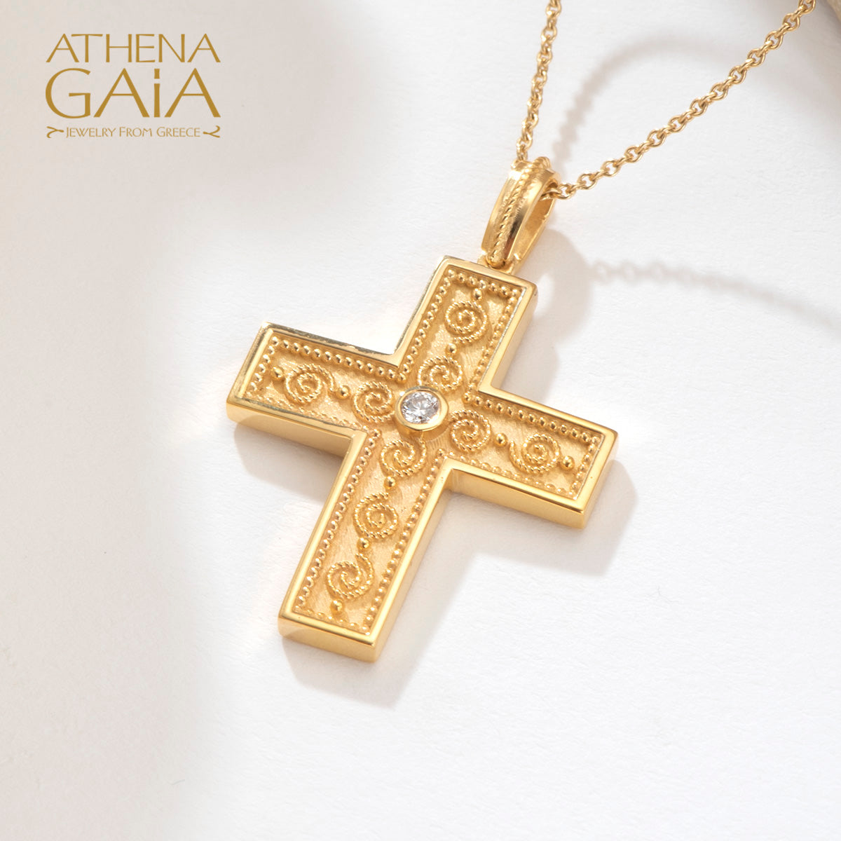Spiral Cross - 18k Gold - Latin Cross - Orthodox Cross — Athena Gaia