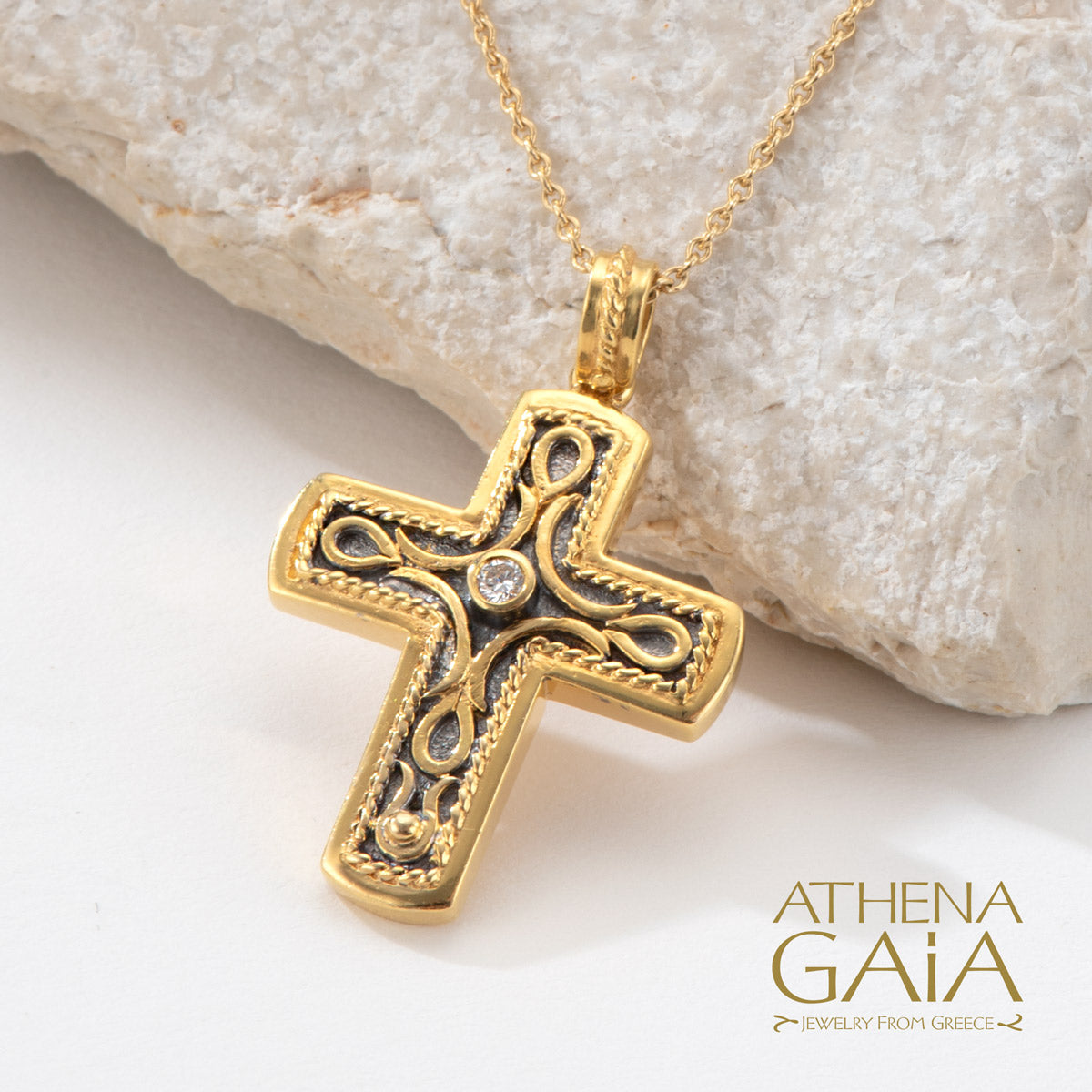 Niktas Curves Cross - 18k Gold - Latin Cross — Athena Gaia