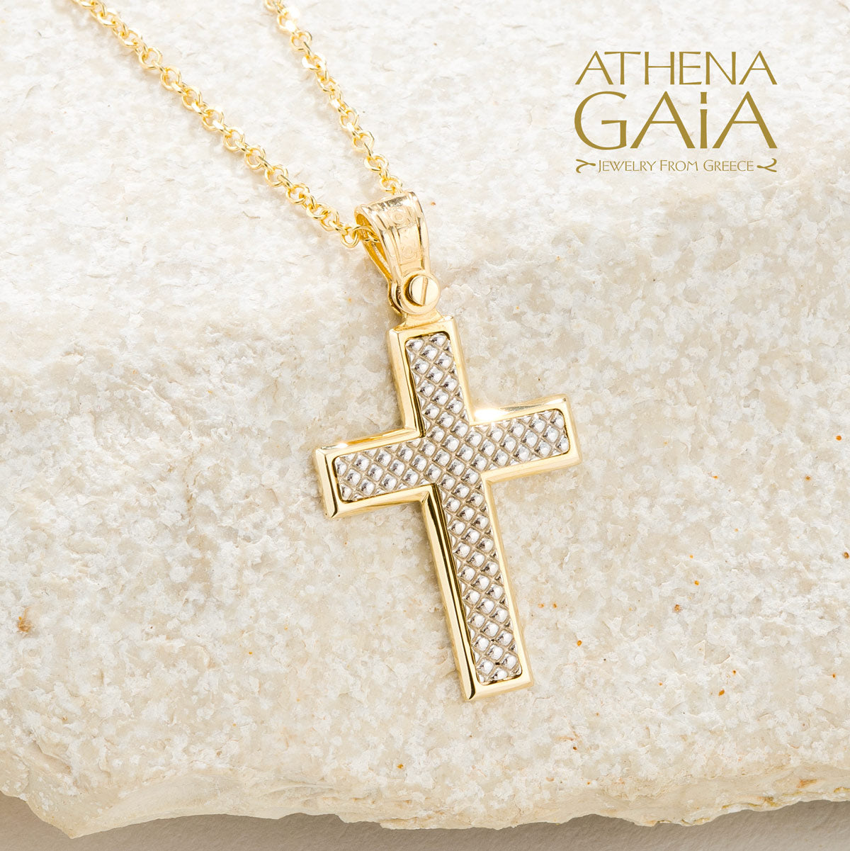 Cobble Latin Cross - 14k Gold - Greek Cross — Athena Gaia