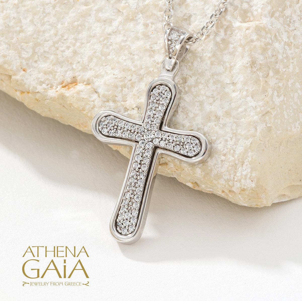 Pave Rounded Cross - 14k Gold - Latin Cross - Orthodox Cross — Athena Gaia