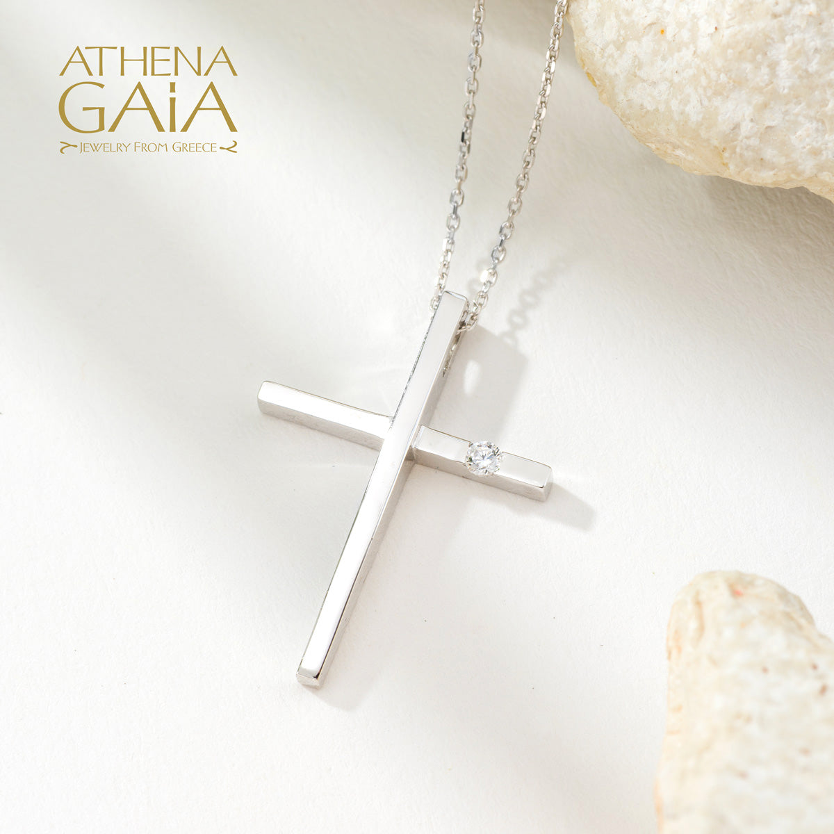 14k Gold Stone Arm Western Cross — Athena Gaia
