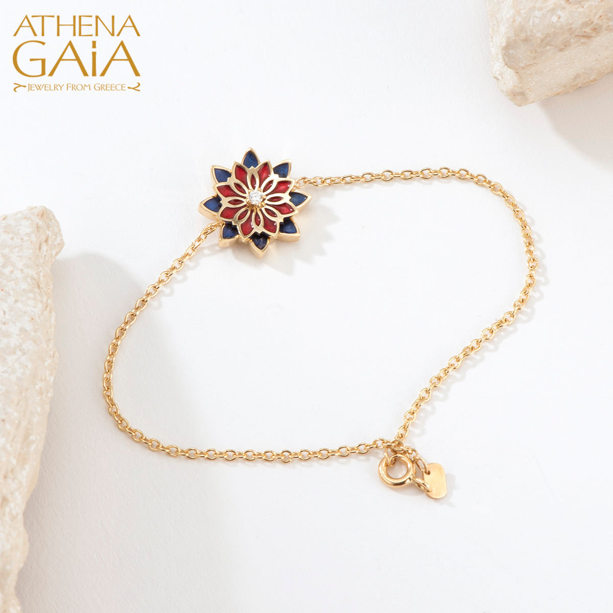 Stars Double Flower Enamel & Diamond Bracelet - 18k Gold Bracelet ...