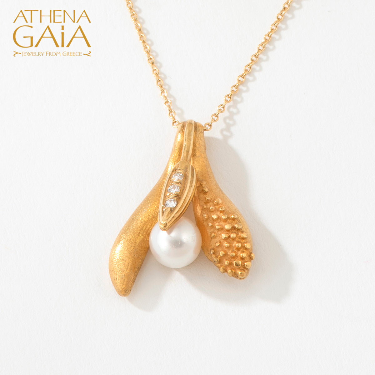 Golden Peonies Akoya Pearl Pendant Necklace - 18k Gold Necklace — Athena Gaia