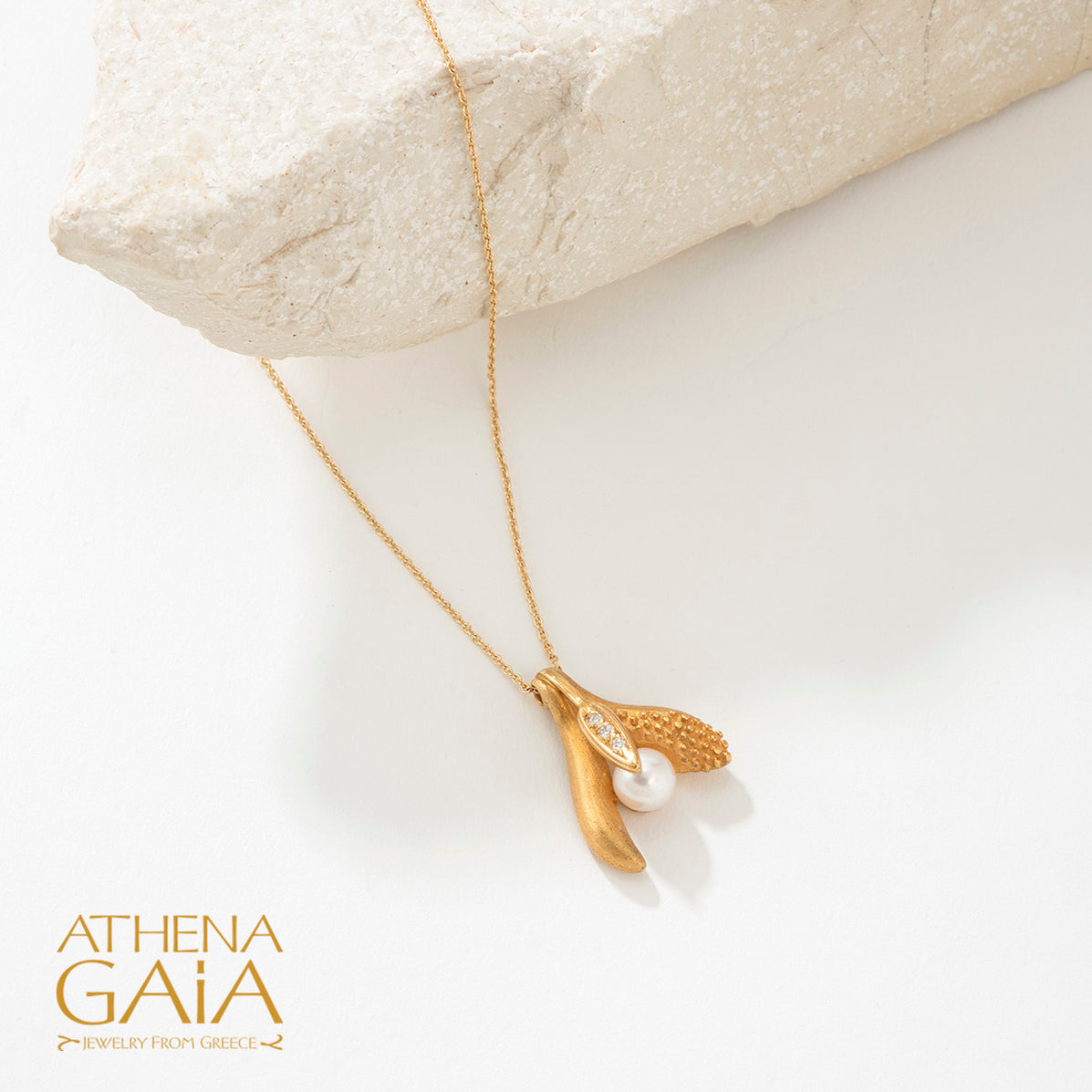 Golden Peonies Akoya Pearl Pendant Necklace - 18k Gold Necklace — Athena Gaia