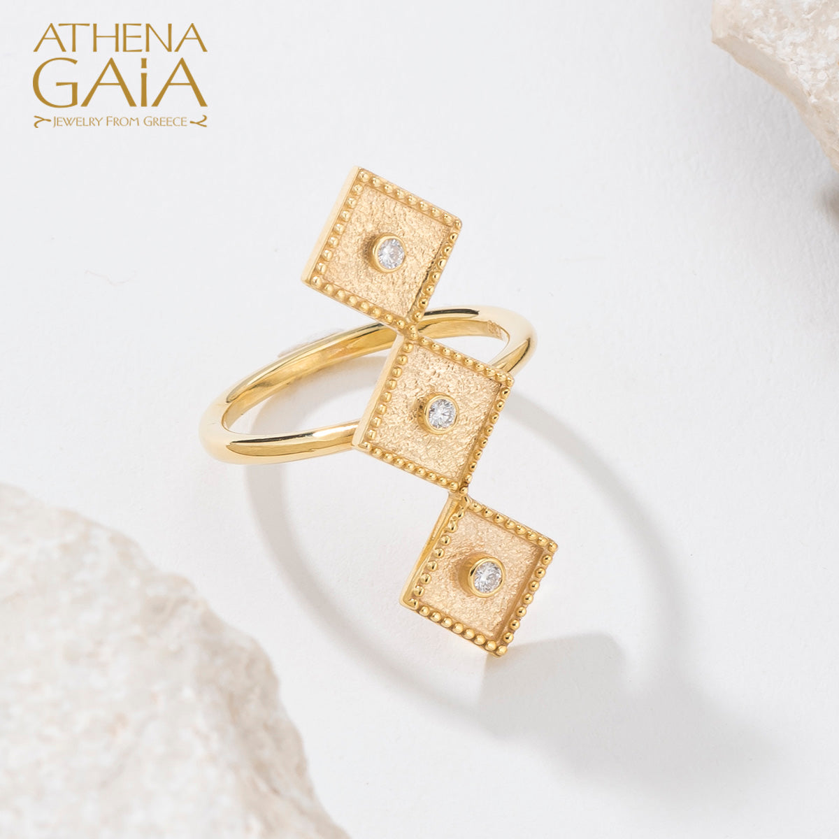 Geometric Triple Diamond Ring - 18k Gold Ring - Cocktail Ring — Athena Gaia