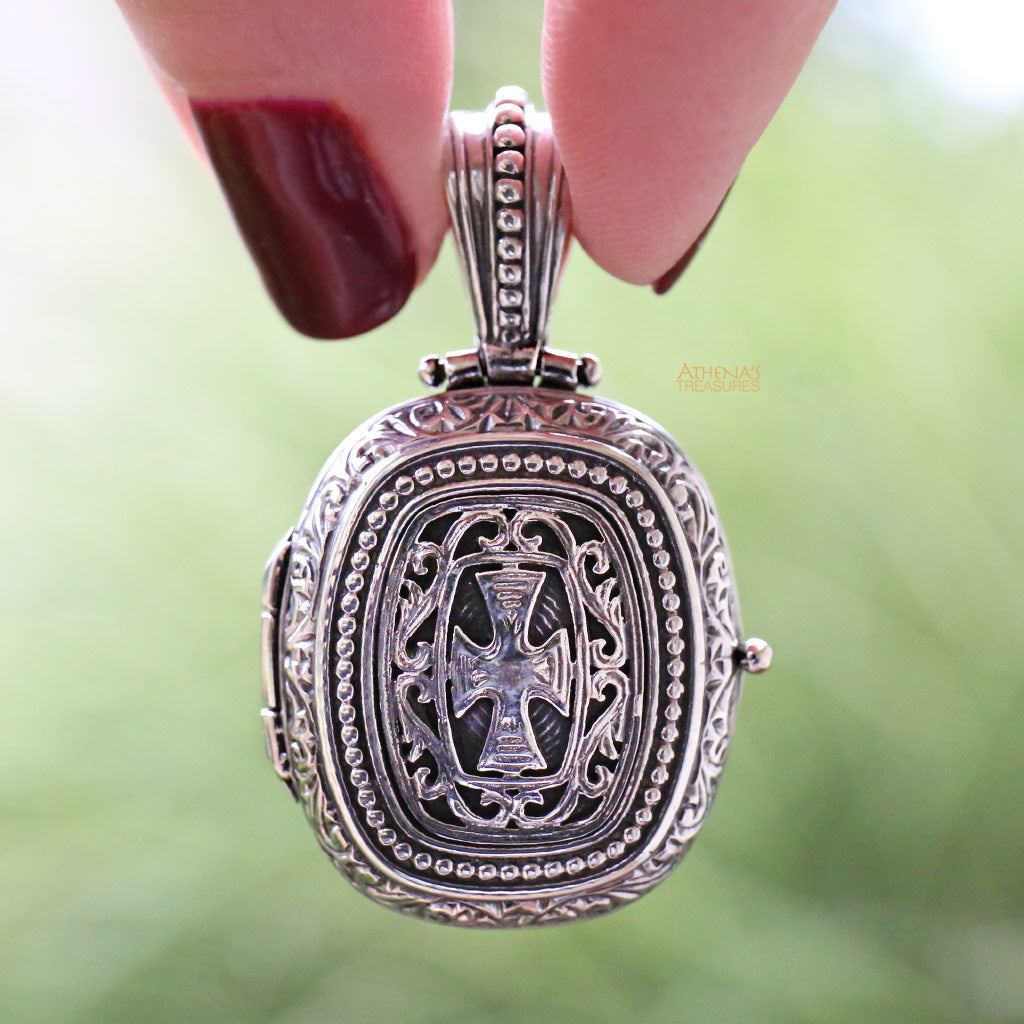 Silver Barrel Greek Locket by Gerochristo — Athena Gaia