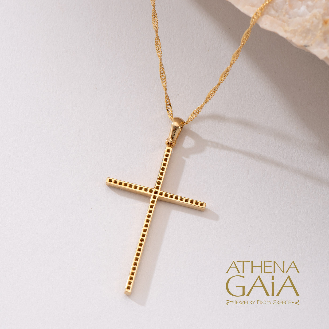 Long Pave Cross - 14k Gold - Latin Baptismal Cross — Athena Gaia