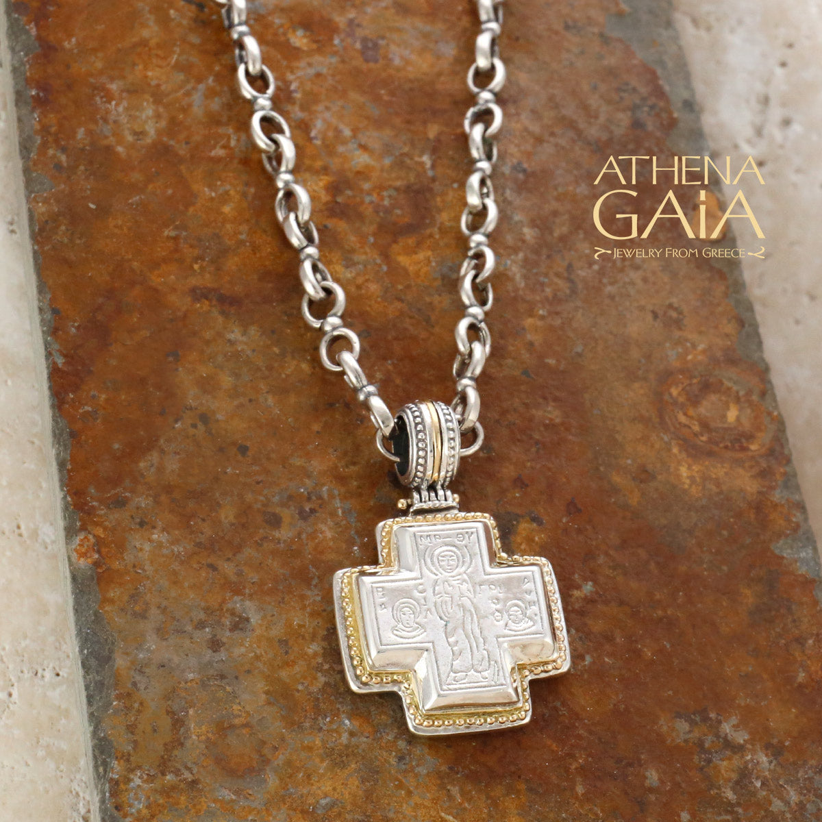 Gerochristo Gold Border Panagia Squared Greek Cross - 18k Gold ...