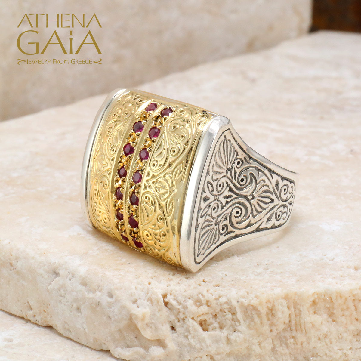 Greek Anthemion Ring with Pave Stones — Athena Gaia