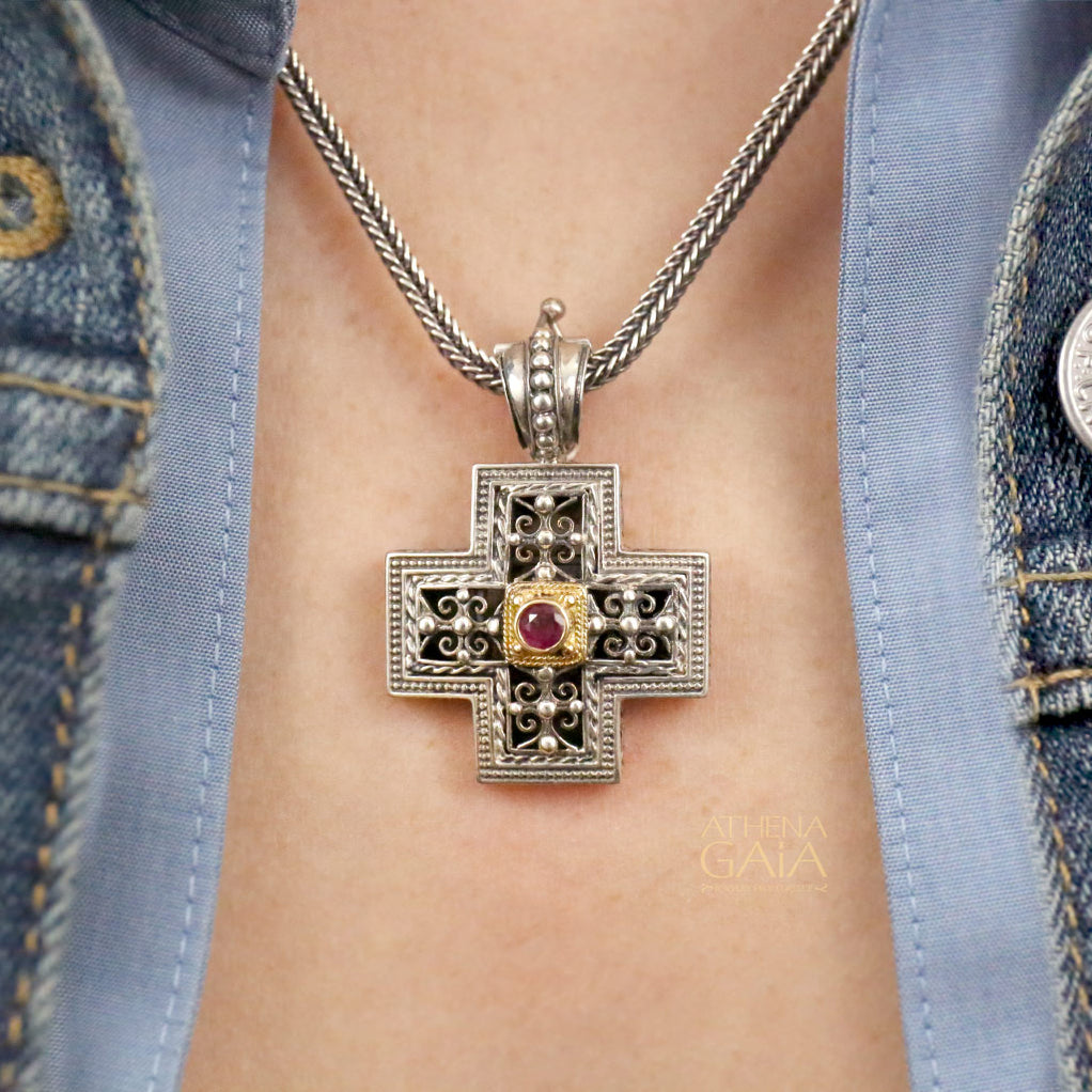 Silver Filigree Greek Cross by Gerochristo — Athena Gaia