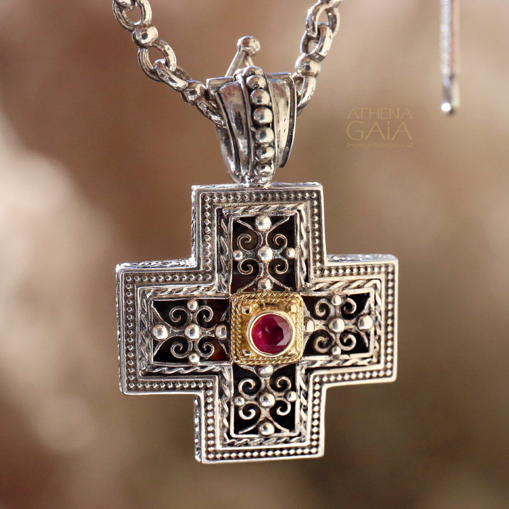 Silver Filigree Greek Cross by Gerochristo — Athena Gaia