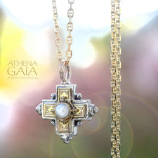 Small Rustic Gold Greek Cross with Stone by Gerochristo — Athena Gaia