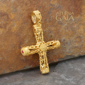 Diamond Halo Filigree Orthodox Cross (Large) - 18k Gold - Byzantine Cr ...