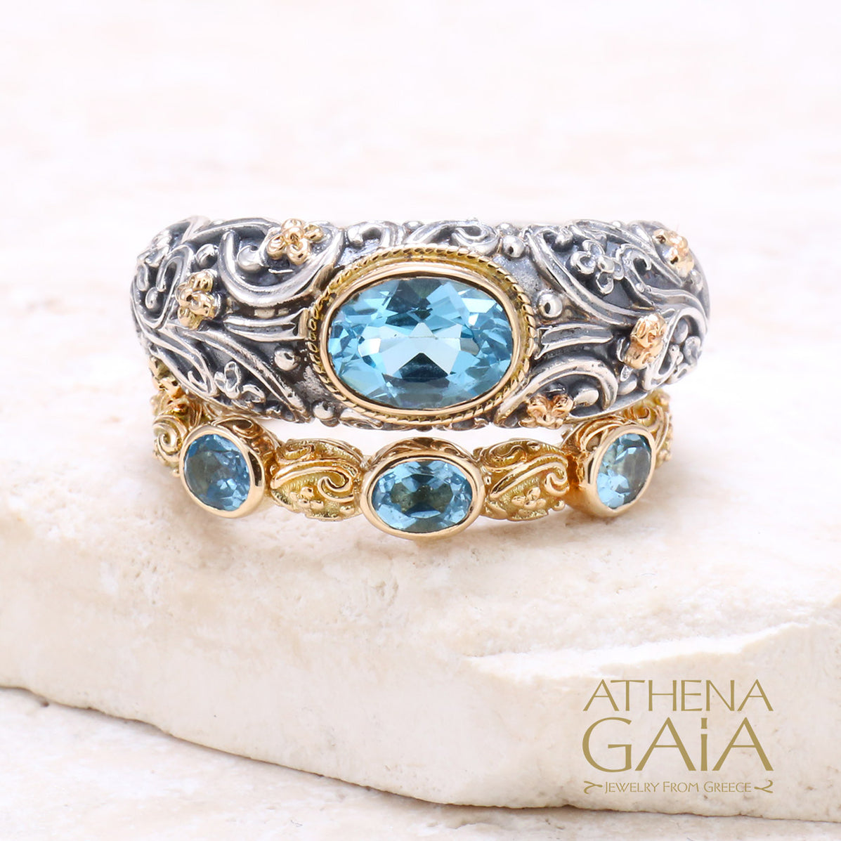 Meadow Breeze Triple Oval Stone Ring - 18k Gold Ring - Stackable Ring — Athena Gaia