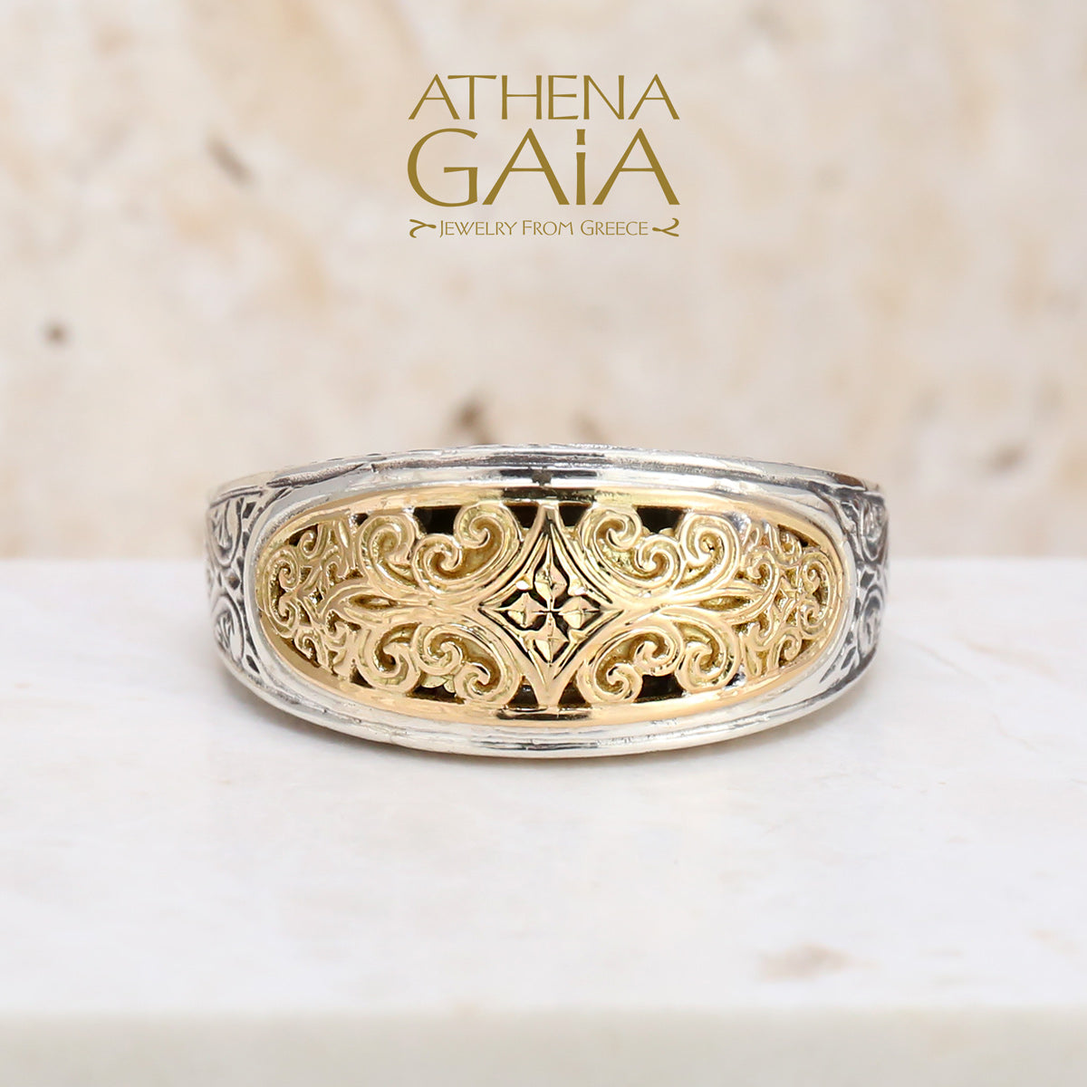 Mediterranean Elliptical Face Band Ring - 18k Gold & Sterling Silver ...