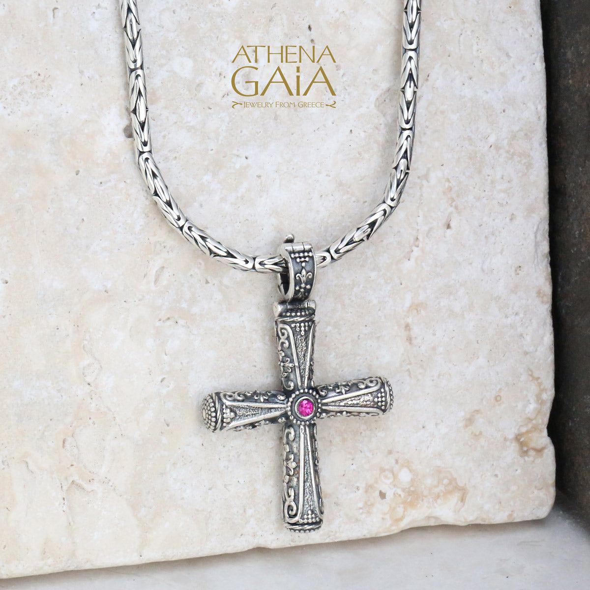 Byzantine Embroidery Silver Solid Orthodox Cross — Athena Gaia