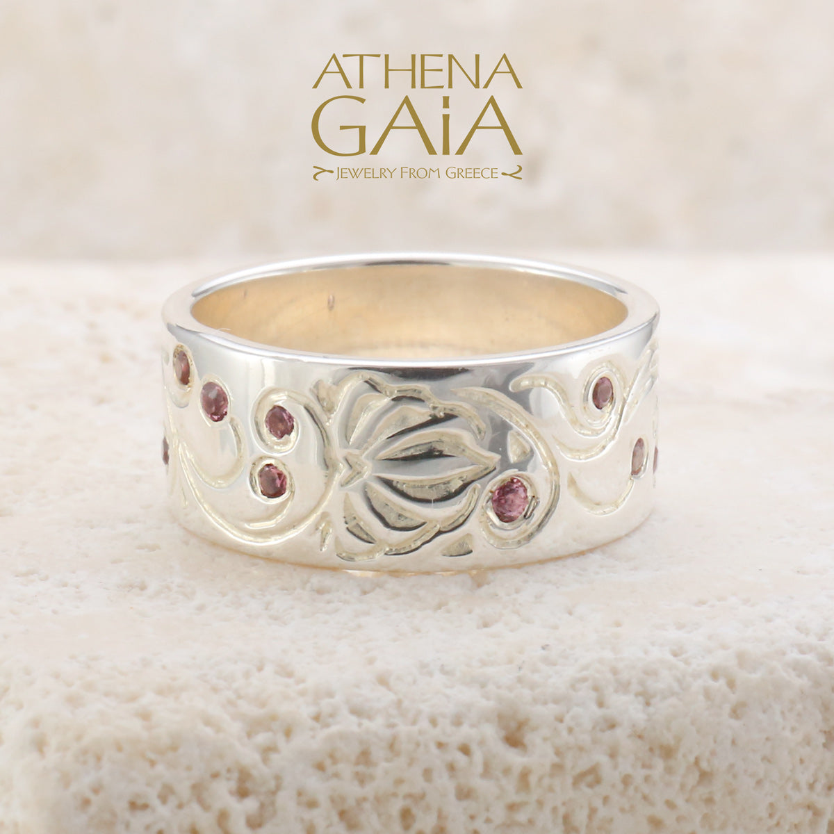 Anthemion Silver Ring - Sterling Silver Ring - Cigar Band Ring — Athena ...