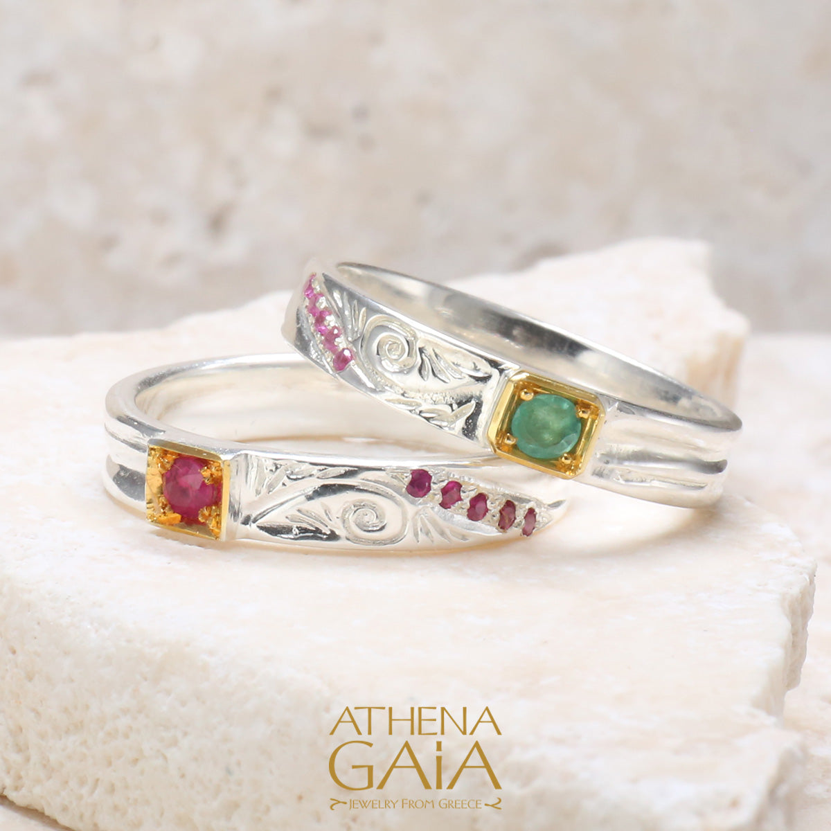 Anthemion Band Ring - 18k Gold & Sterling Silver Ring - Stackable Ring ...