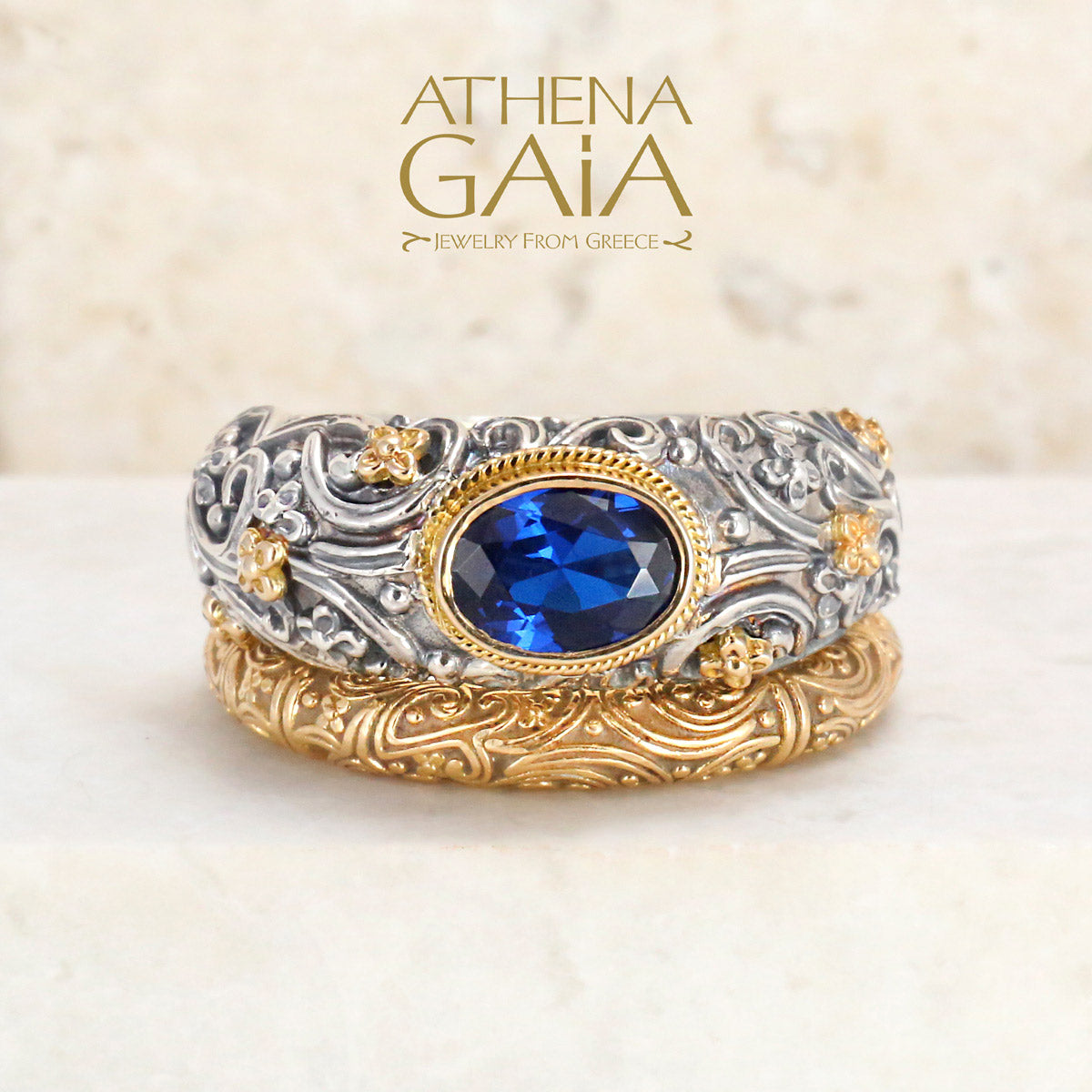 Meadow Breeze 18k Eternal 2-Ring Double Stack - 18k Gold & Sterling Si ...