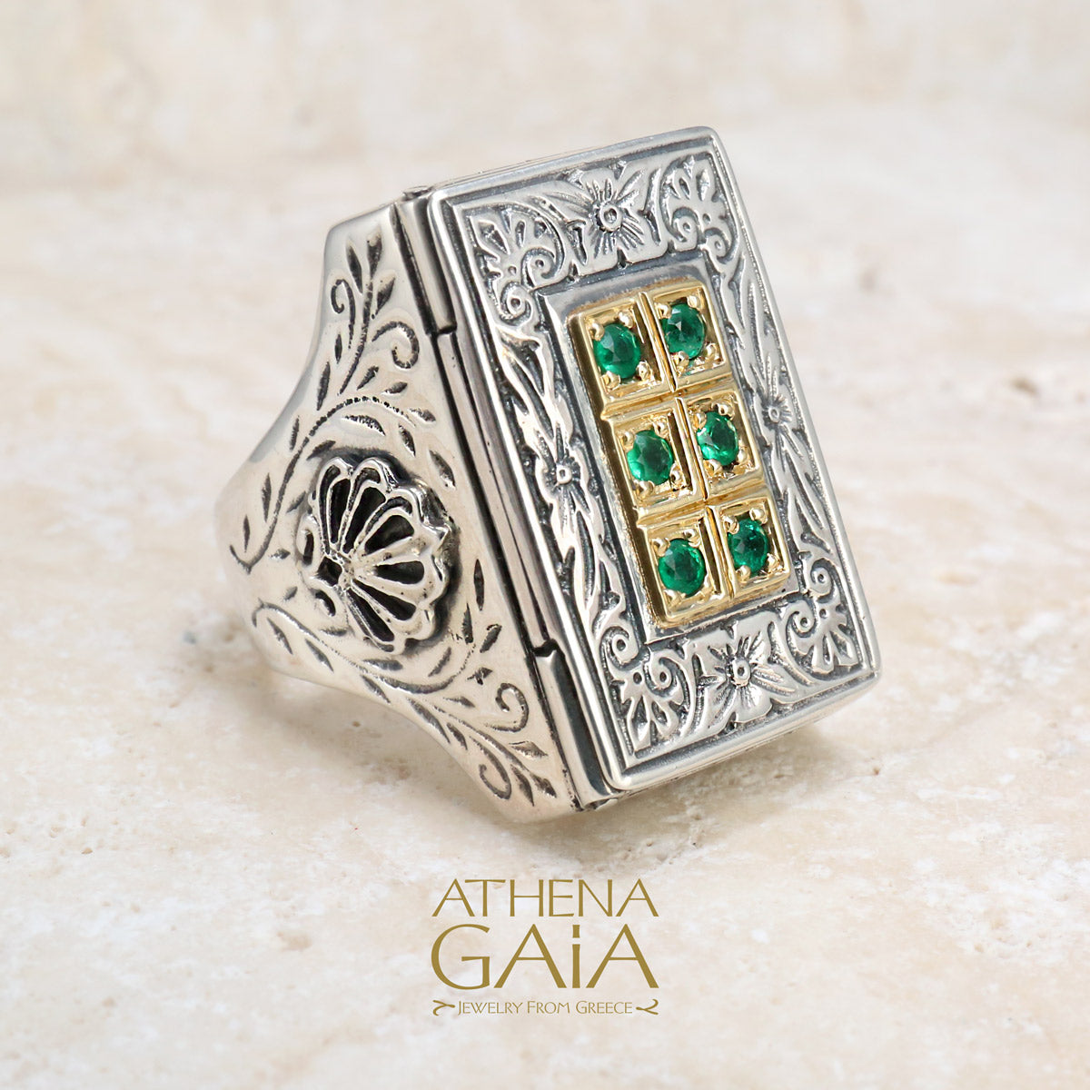 Greek Stone Field Poison Locket Ring — Athena Gaia