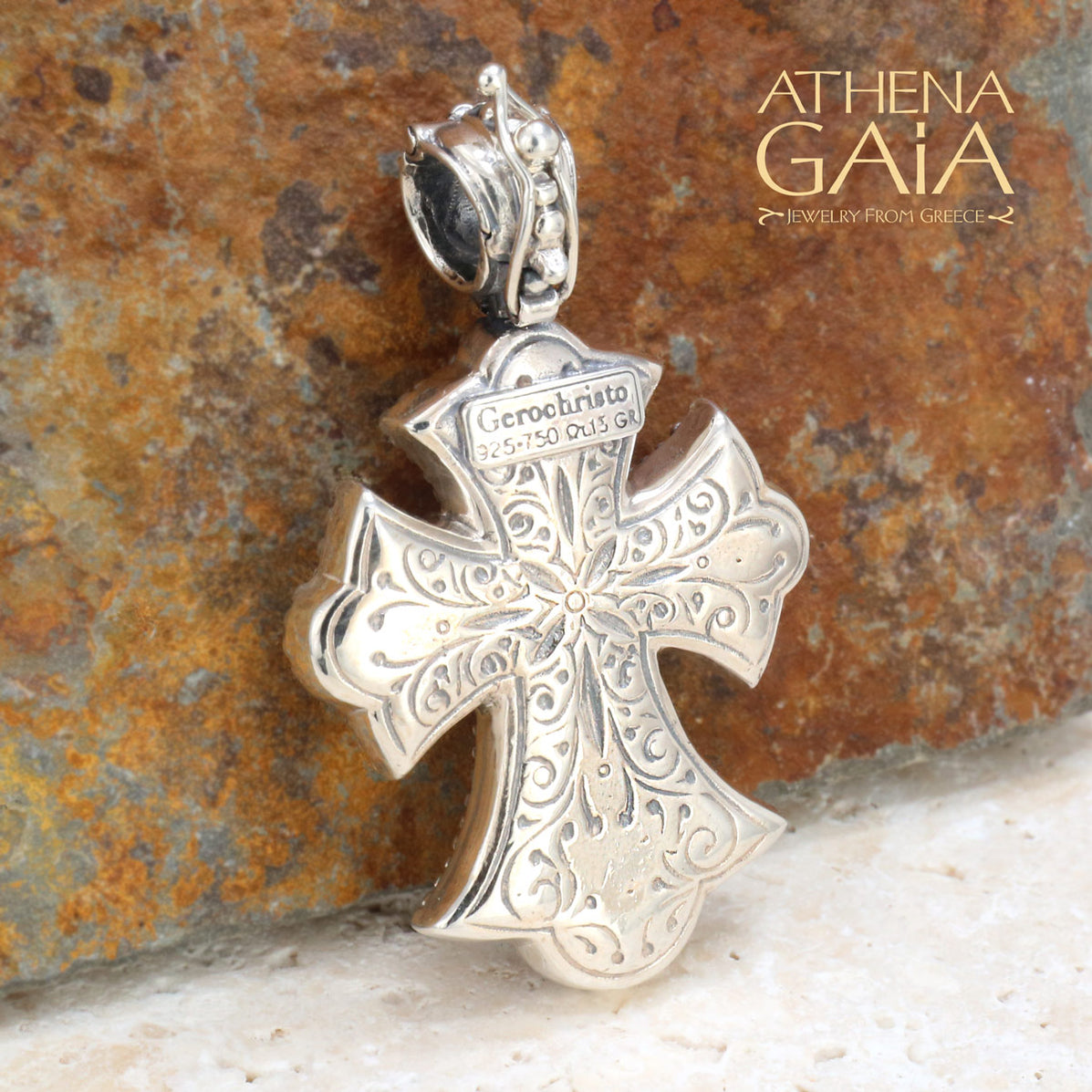 Silver Filigree Gemstone Flared Cross by Gerochristo — Athena Gaia