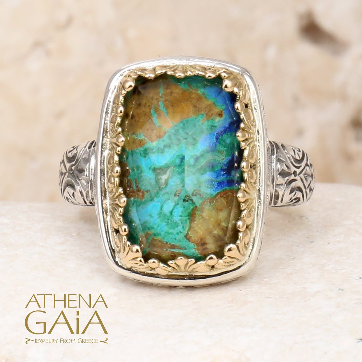 Pop Rocks Rectangular Crown Ring - 18k gold & Sterling Silver Ring - C ...