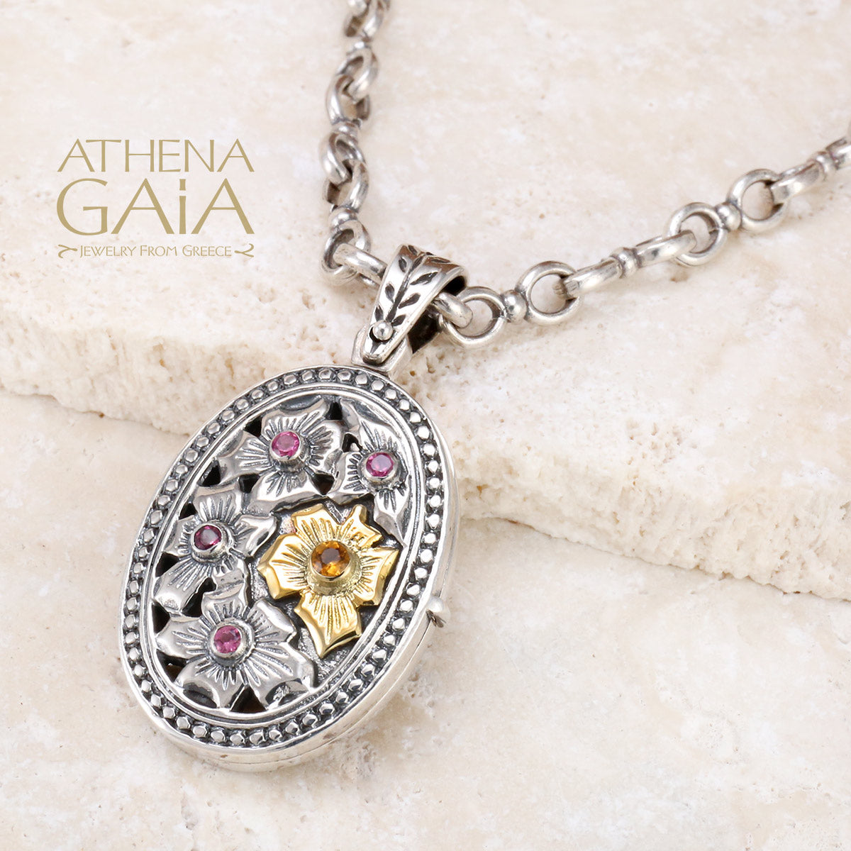 Flower Field Greek Locket — Athena Gaia