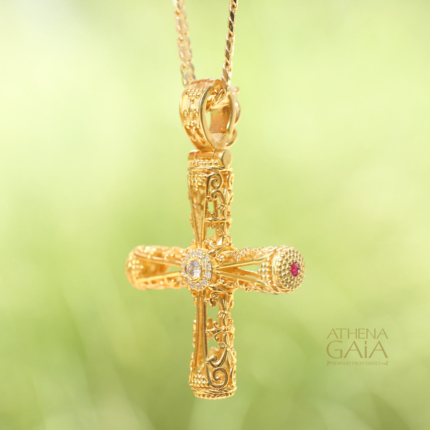 Diamond Halo Filigree Orthodox Cross (Large) - 18k Gold - Byzantine Cr ...