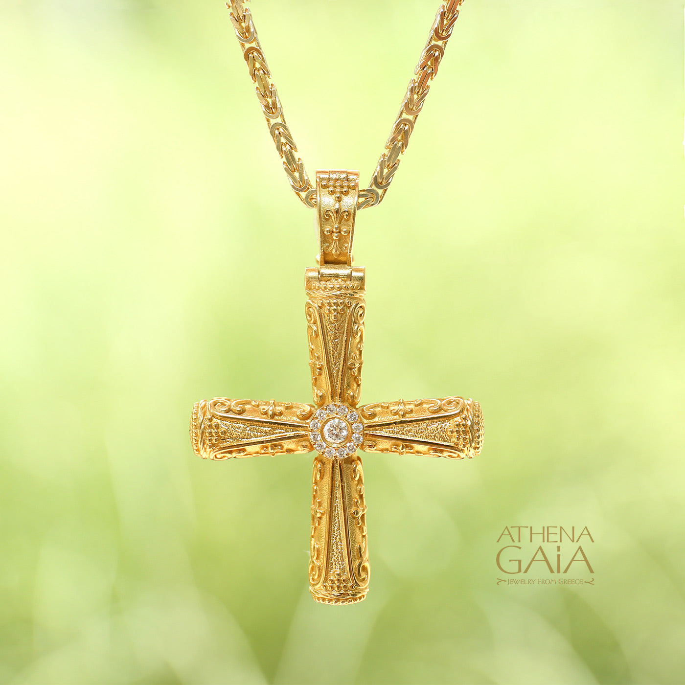 Diamond Halo Orthodox Cross (Large) - 18k Gold - Byzantine Cross ...