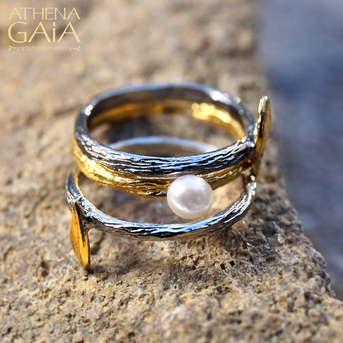 Pearl Olive Ring Set - Sterling Silver Ring - Stackable Ring — Athena Gaia