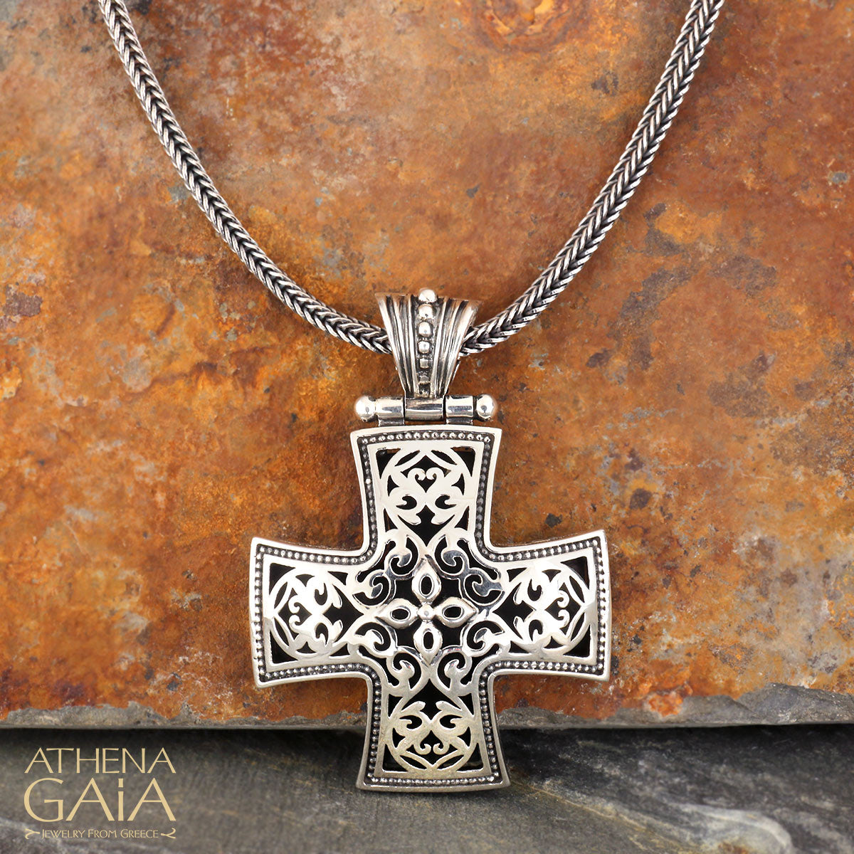 Convex Greek Cross - Sterling Silver - Cross Necklace — Athena Gaia