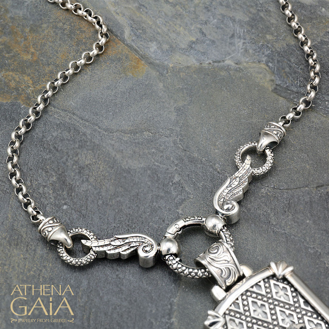 Winged Victory Charm Loop Byzantine Chain — Athena Gaia
